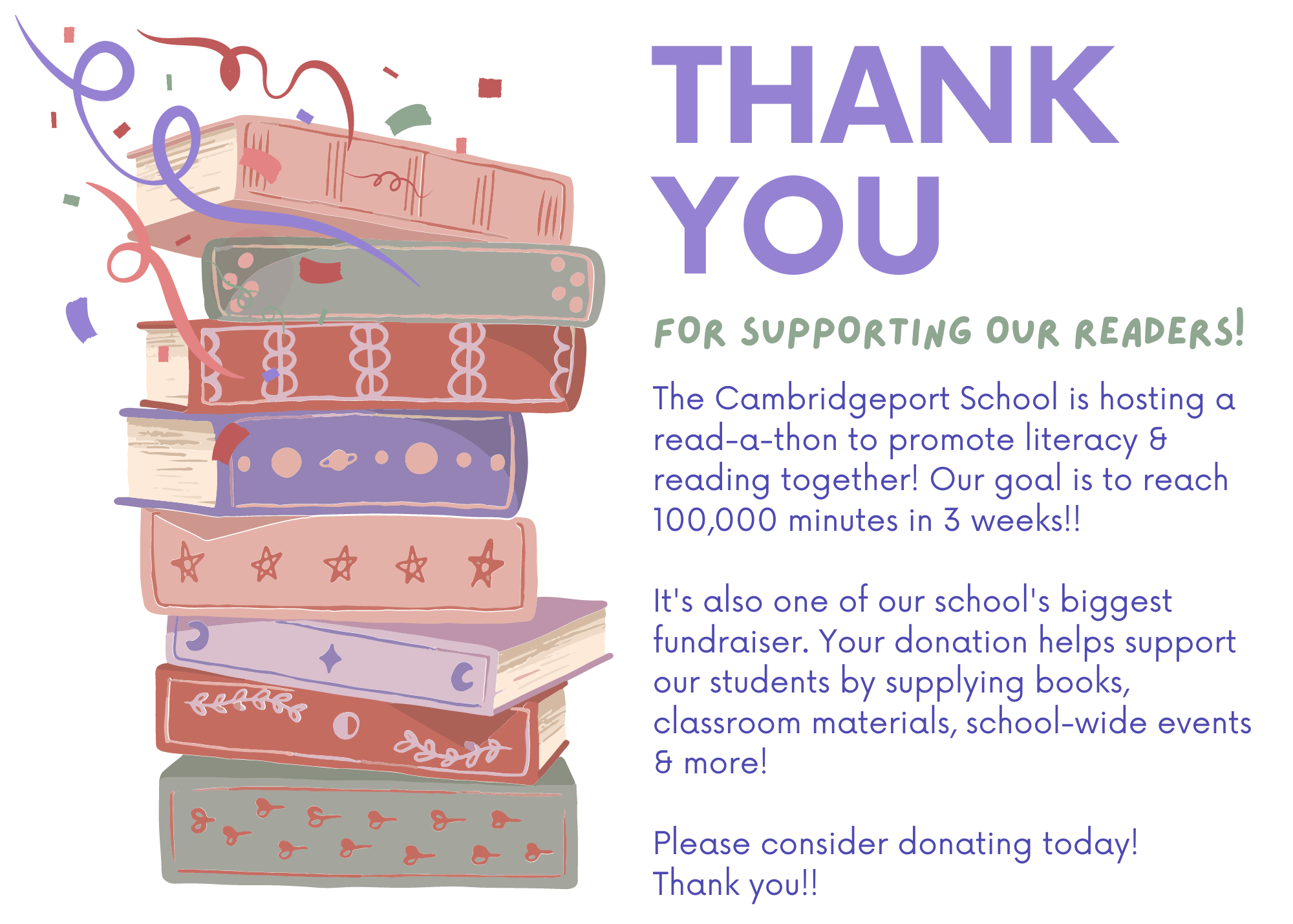 Support Our Read-a-Thon! - Cambridgeport PTO